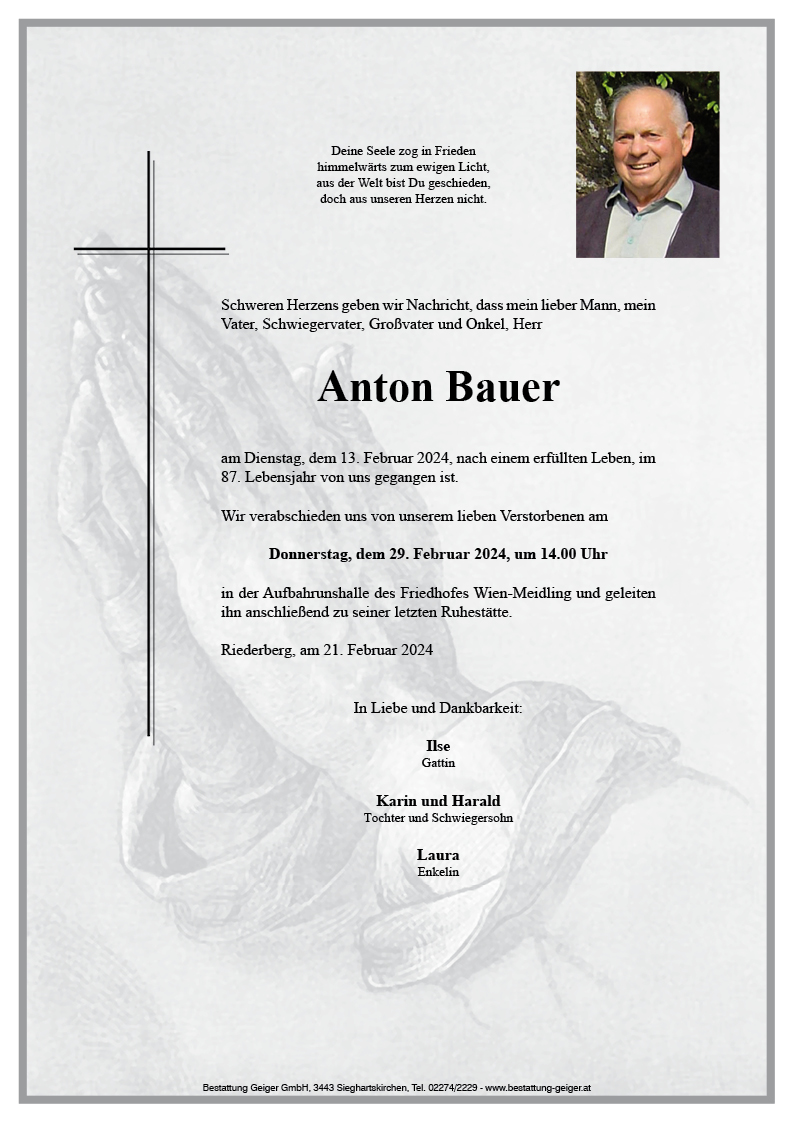 Anton Bauer - Bestattung Geiger