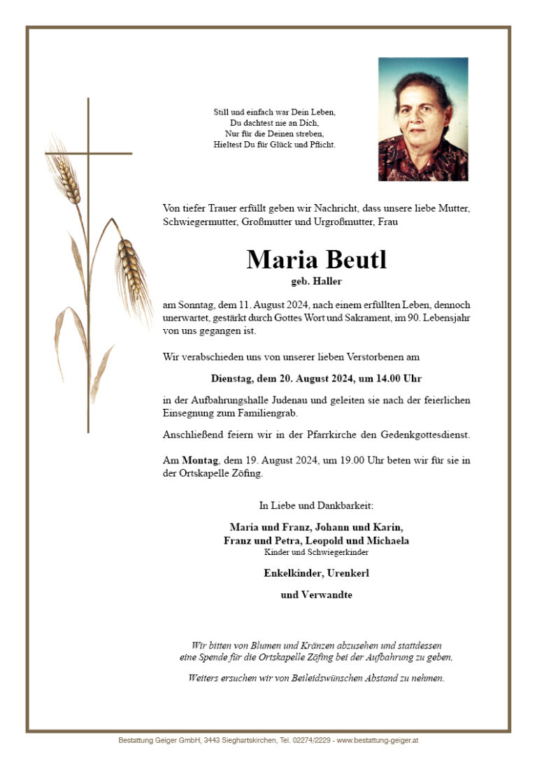 Bestattung Geiger - Trauerfälle